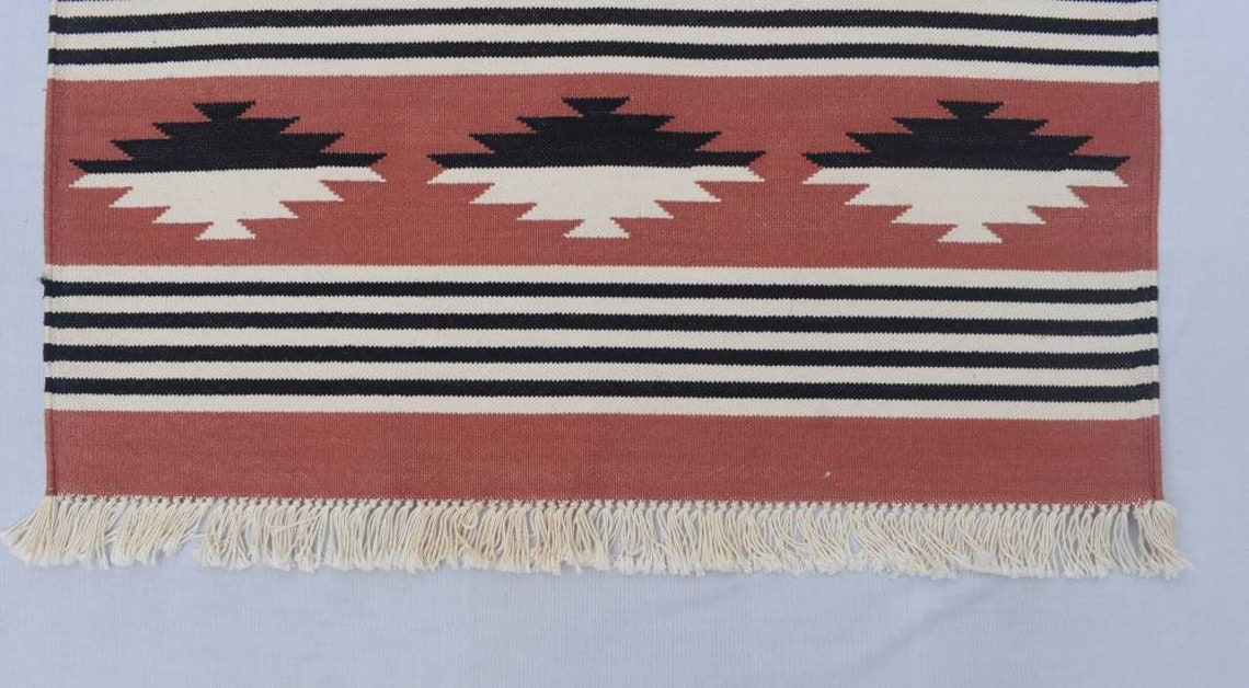Indian Red and Black Modern Cotton Runner Rug - Hand Woven Runner Rug ...