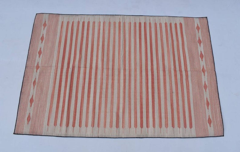Rustic Beige and Red Cotton Handmade Modern Stripes Rug- With Black ...