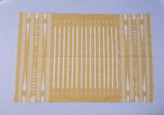 Multiple Sizes Yellow and White Stripes Handmade Cotton Rug | Etsy
