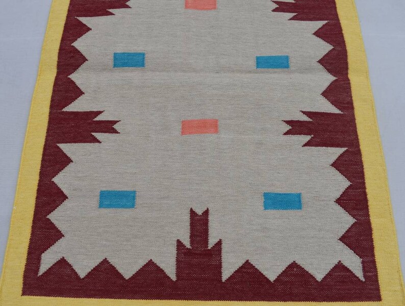 2x3 Small Size Colorful Cotton Rug Yellow Border Beautiful - Etsy