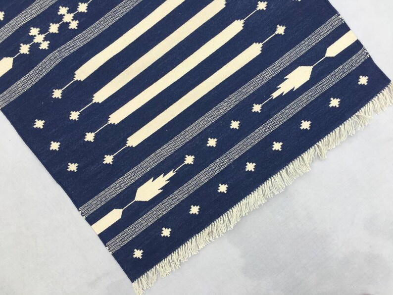 Multiple Sizes Navy Blue Cotton Runner Handmade Stripes - Modern Style ...