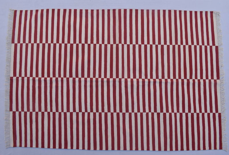 Multiple Sizes Red and White Cotton Handmade Modern Stripes Reversible ...