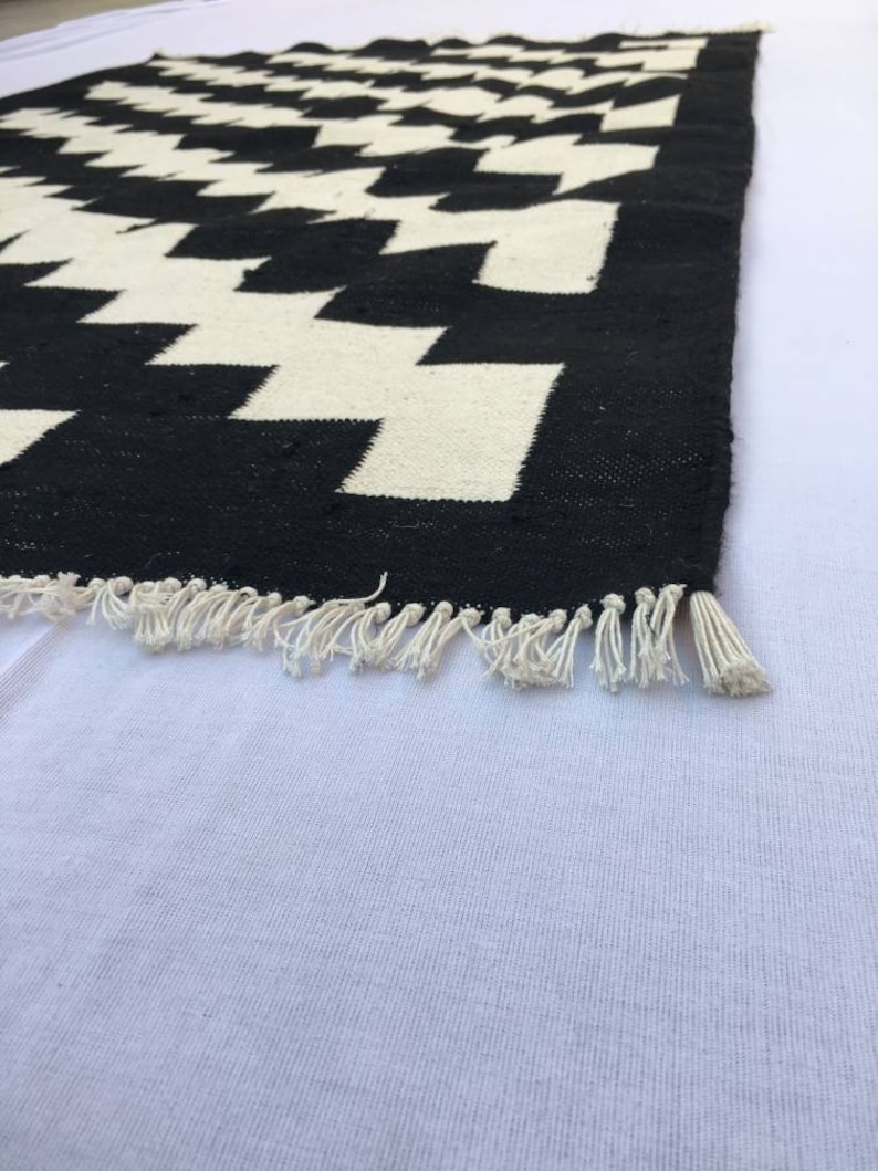 3x5 Cotton Black and White Colour Rug - Flat Weave Black and White ...