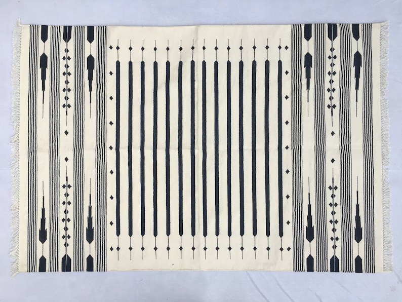 Multiple Sizes off White and Black Striped Handmade Cotton Rug | Etsy