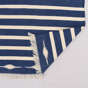 Multiple Sizes Navy & White Modern Striped Rug Runner- Dark Navy and ...