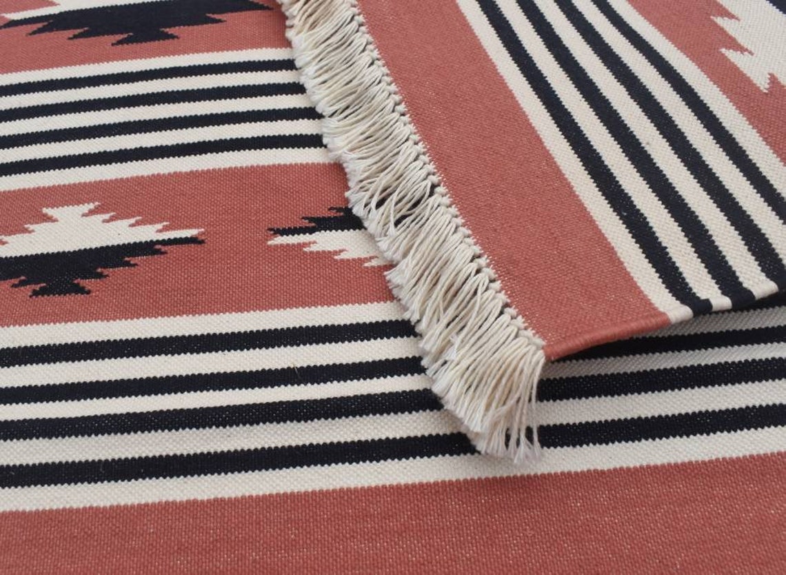 Indian Red and Black Modern Cotton Runner Rug Hand woven | Etsy