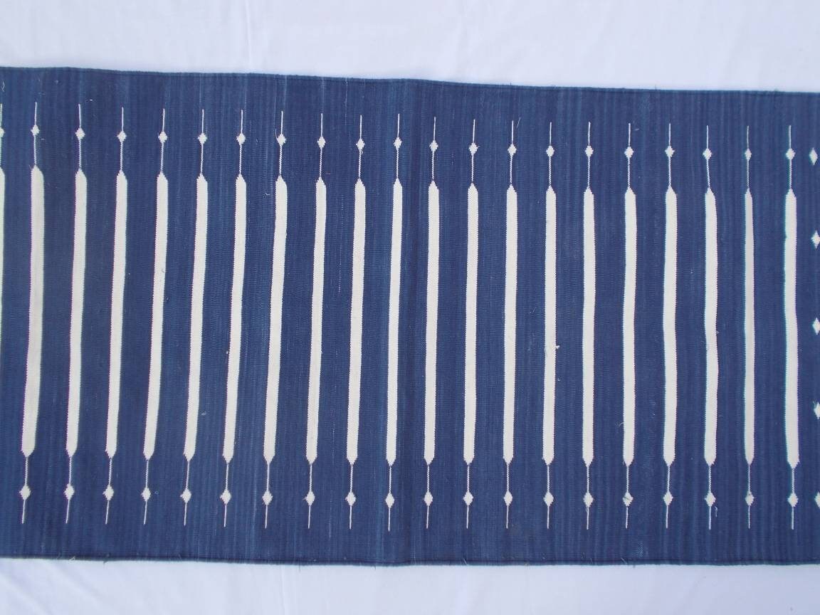 2x6 Cotton Blue and White Stripes Hand Woven Runner Rug - Etsy