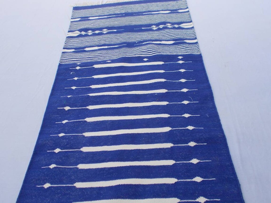 Multiple Sizes Blue Cotton Runner Handmade Rug Beautiful - Etsy
