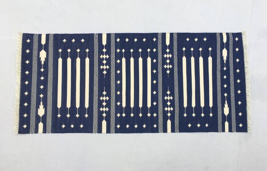 Multiple Sizes Navy Blue Cotton Runner Handmade Stripes - Modern Style ...