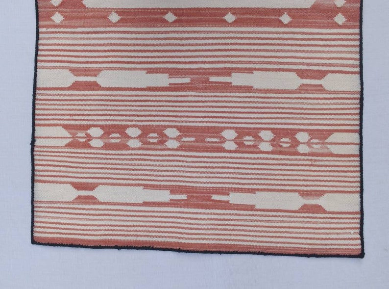 Red and White Modern Striped Cotton Flat Weave Hand Woven Rug | Etsy