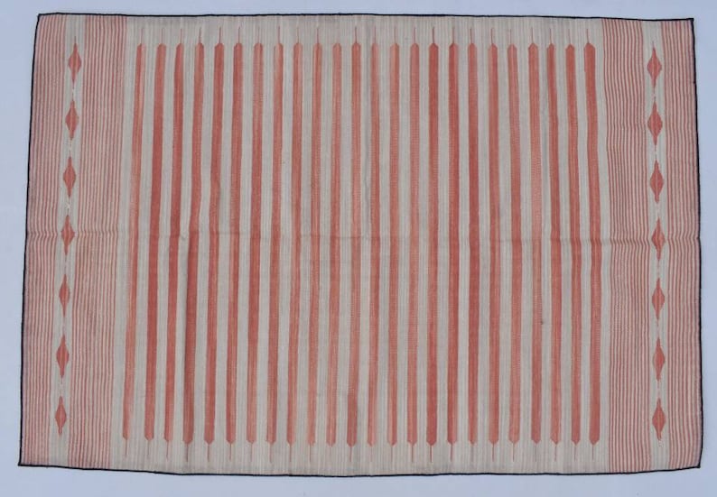 Rustic Beige and Red Cotton Handmade Modern Stripes Rug- With Black ...