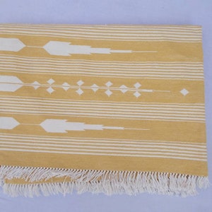 Multiple Sizes Yellow and White Stripes Handmade Cotton Rug Dhurrie ...