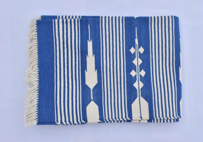 Multiple Sizes Blue and White Modern Stripes Hand Woven Runner - Etsy