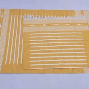 Multiple Sizes Yellow and White Stripes Handmade Cotton Rug Dhurrie ...