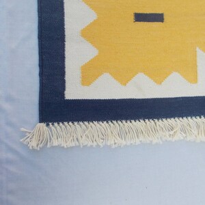 Multiple Sizes Yellow Runner Rug - Navy Blue Border and White Cotton ...