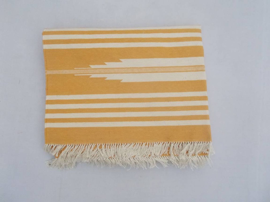 Multiple Sizes Yellow and White Stripes Handmade Cotton Rug Dhurrie ...