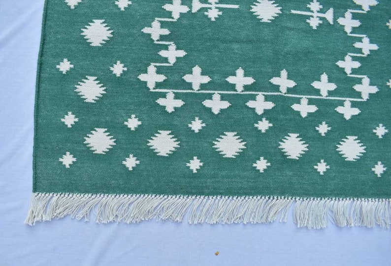 Multiple Sizes Green Cotton Runner Rug Hand Woven Beautiful - Etsy