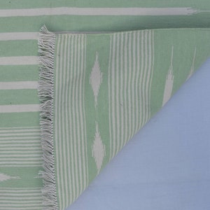 Pastel Light Green Cotton Handmade Modern Stripes Rug- Flat Weave and ...