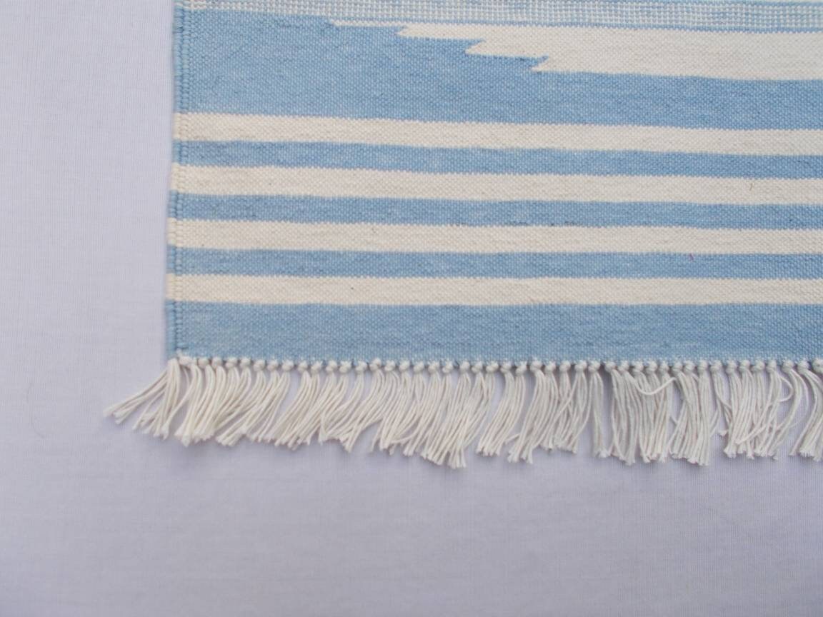 Multiple Sizes Blue Cotton Runner Handmade Stripes - Light Denim Sky ...
