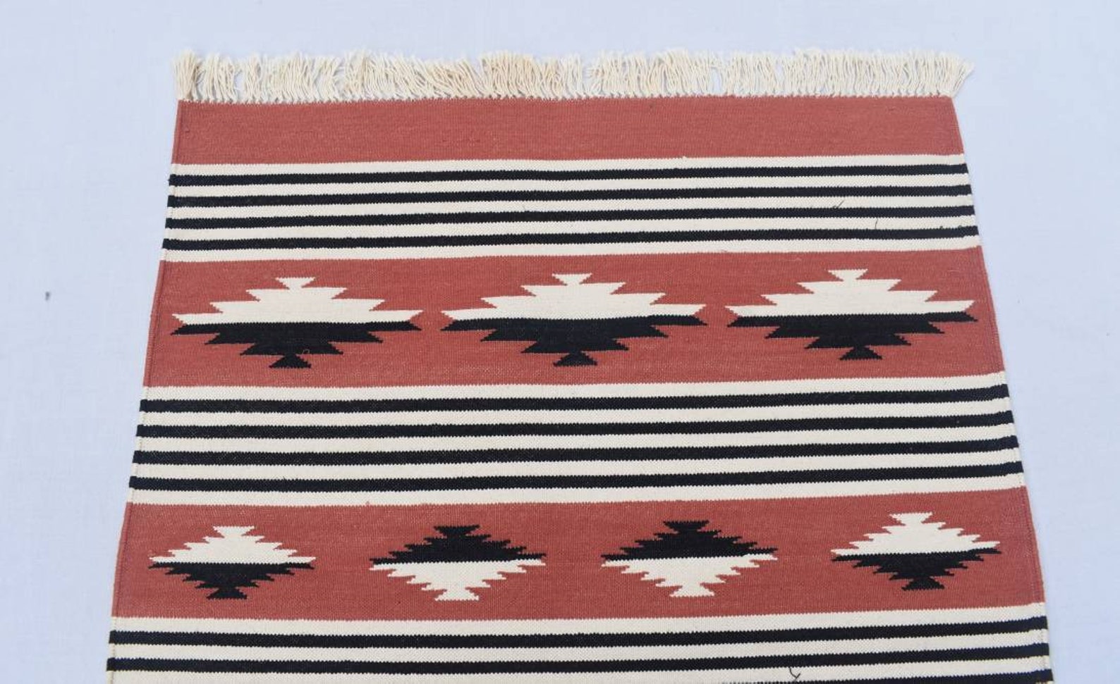 Indian Red and Black Modern Cotton Runner Rug - Hand Woven Runner Rug ...