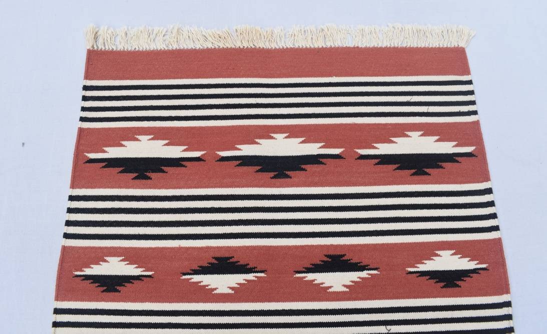 Indian Red and Black Modern Cotton Runner Rug Hand Woven - Etsy