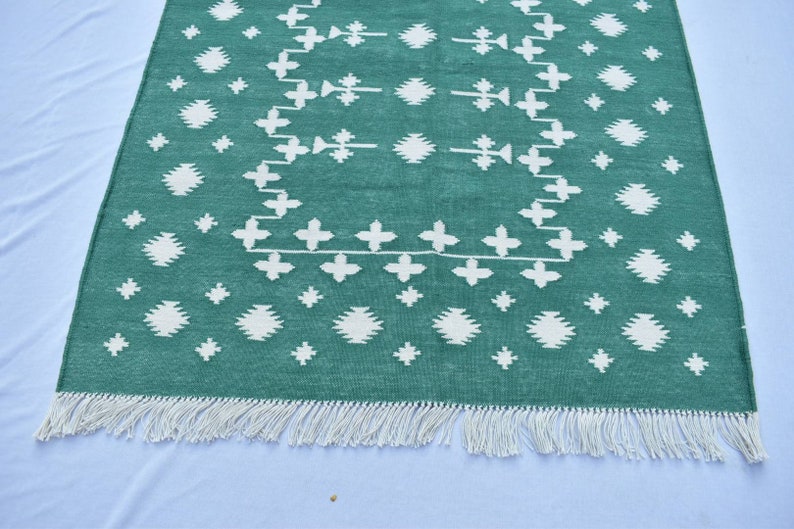 Multiple Sizes Green Cotton Runner Rug Hand Woven Beautiful - Etsy