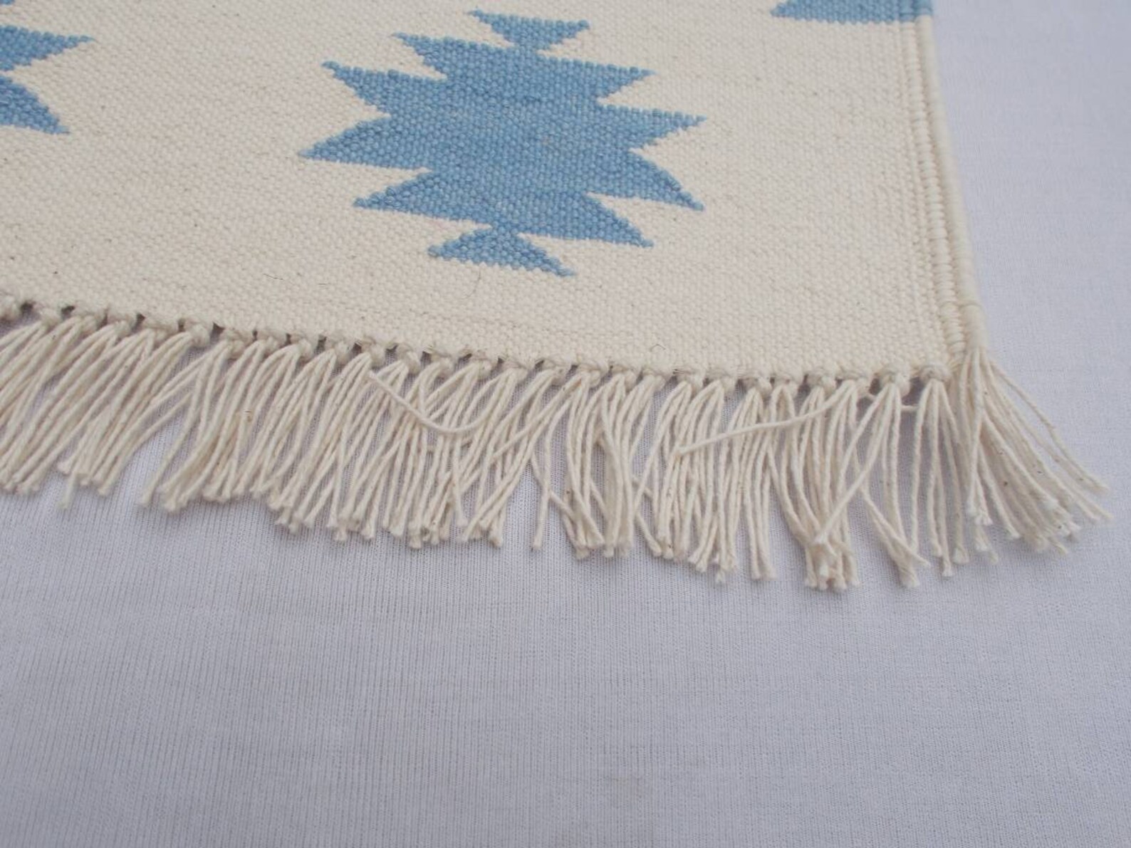 Multiple Sizes White and Denim Blue Runner- Hand Woven Runner - Etsy