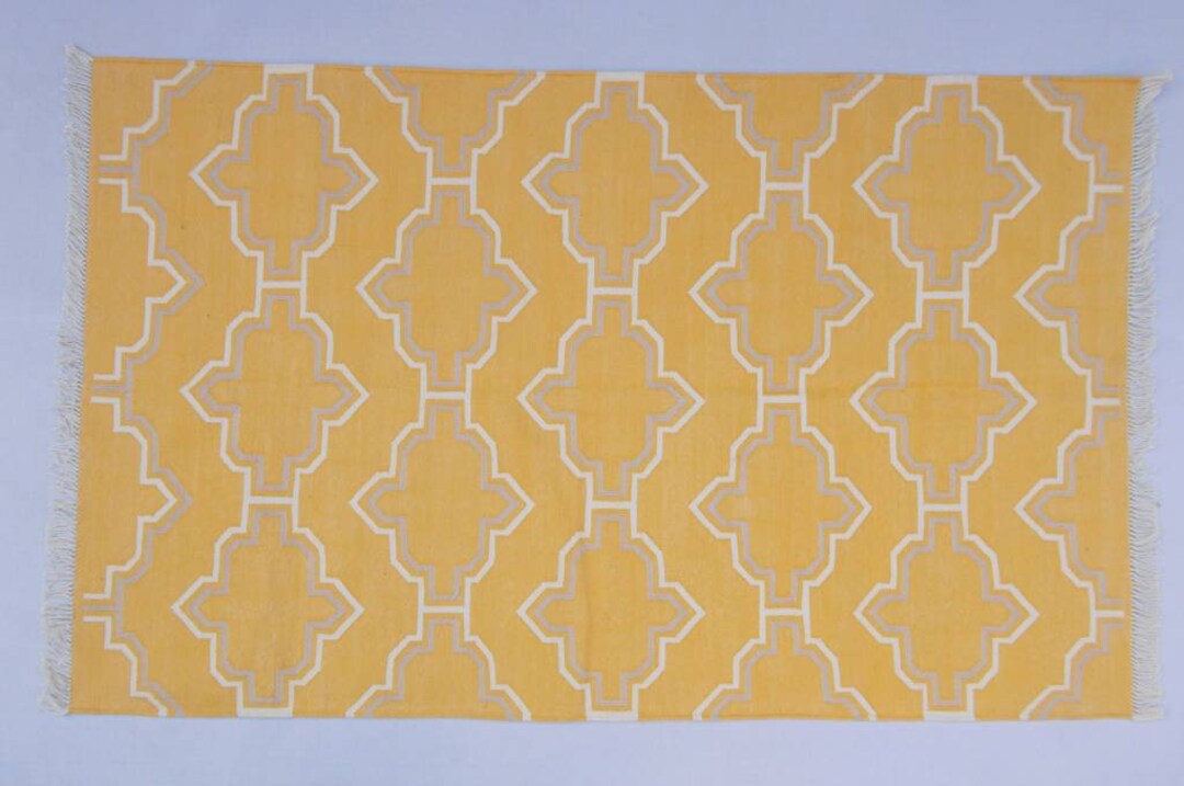 Multiple Sizes Yellow Cotton Geometric Pattern Hand Woven Rug Carpet - Etsy
