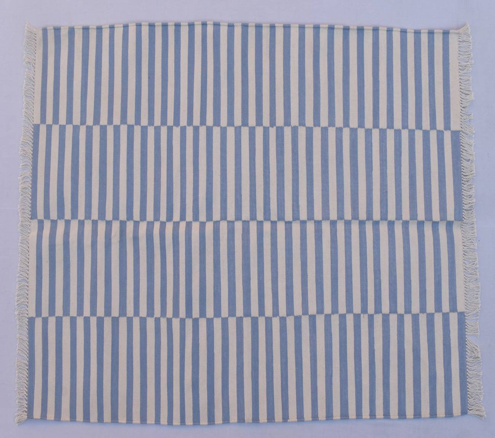 Light Blue & White Cotton Handmade Modern Stripes Rug- Flat Weave and ...