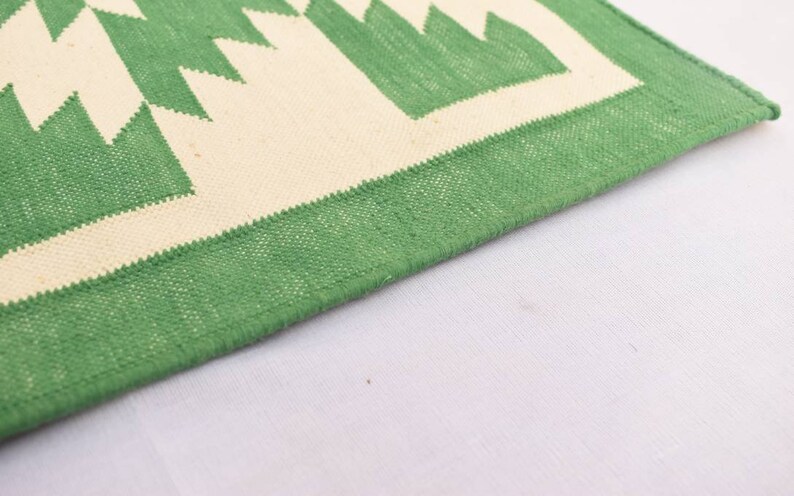 2x32x4 Dark Green and White Cotton Hand Woven Small Size Rug - Etsy