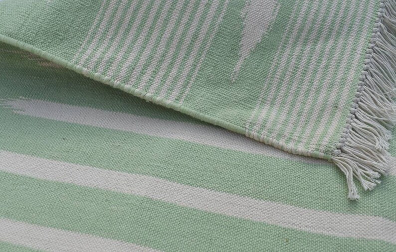 Pastel Light Green Cotton Handmade Modern Stripes Rug Flat - Etsy