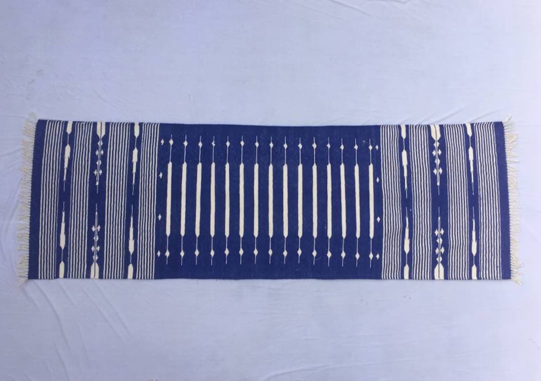 Multiple Sizes Blue Cotton Runner Handmade Rug - Beautiful Blue and ...