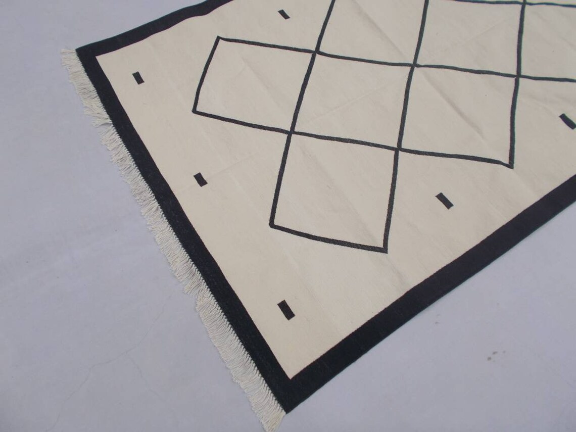 Multiple Sizes off White and Black Stripes Handmade Cotton Rug - Etsy