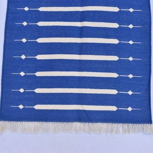 Multiple Sizes Blue and White Modern Stripes Hand Woven Runner Rug ...