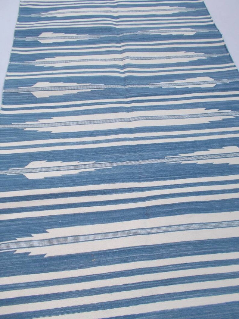 Multiple Sizes Blue and White Stripes Handmade Cotton Rug Dhurrie ...