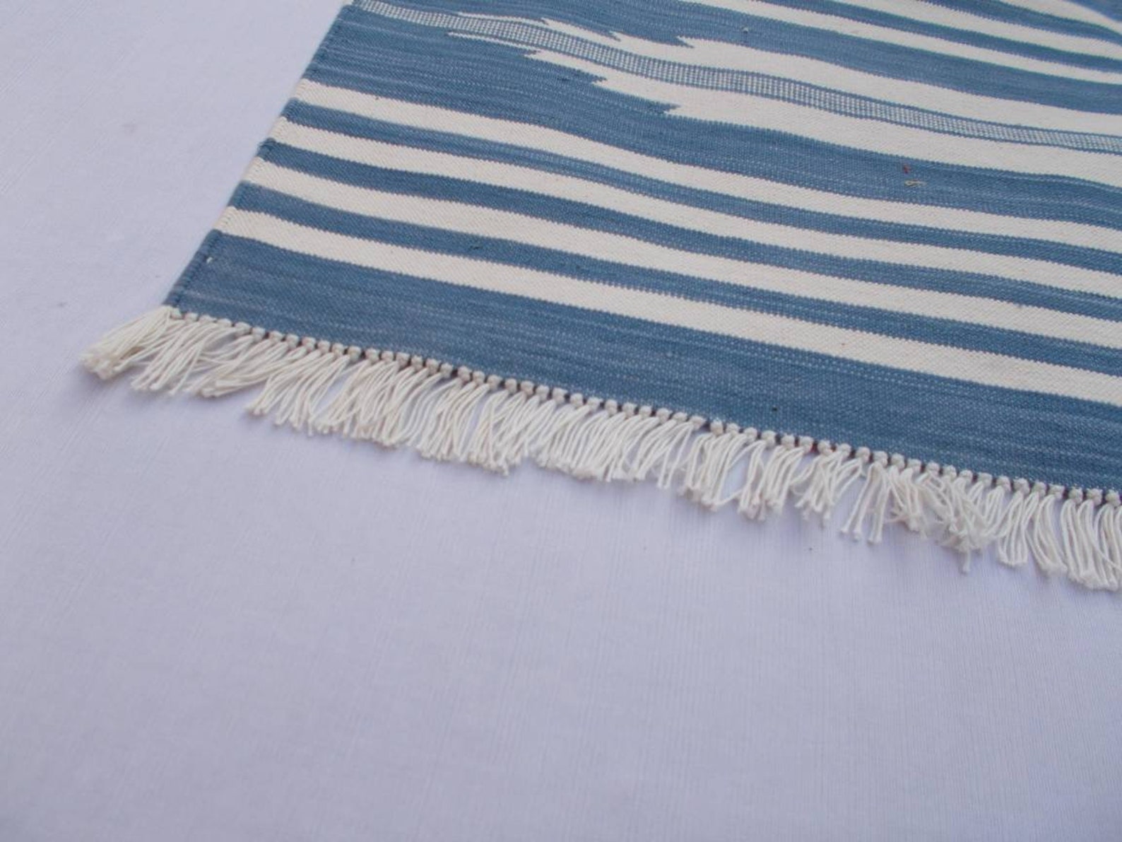 Multiple Sizes Blue and White Stripes Handmade Cotton Rug Dhurrie ...