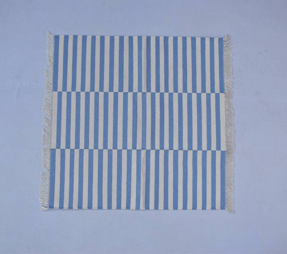 Square Light Blue Rug Cotton Hand Woven Modern Style Square - Etsy