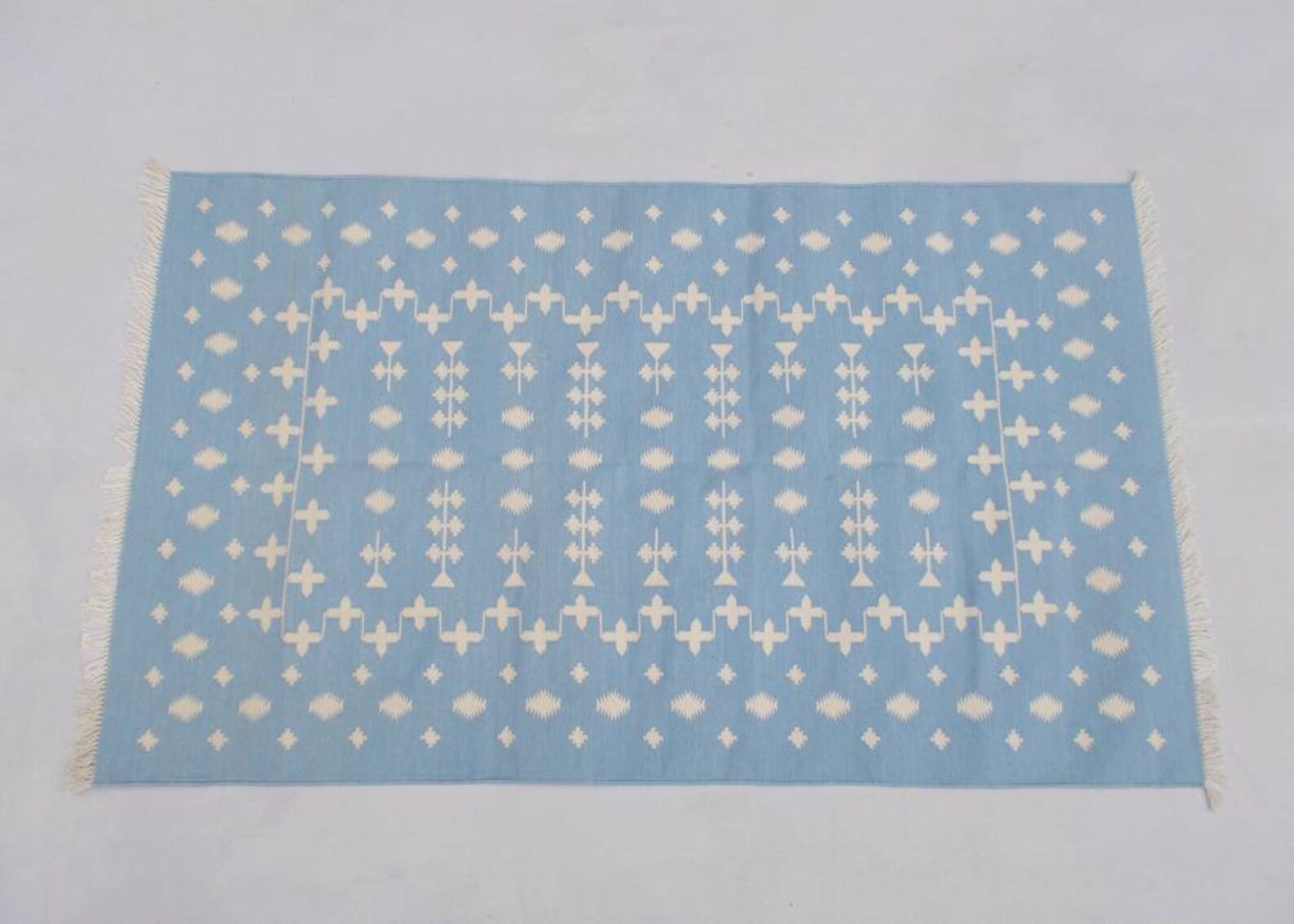 Multiple Sizes Cotton Light Blue and White Handmade Cotton Rug - Etsy
