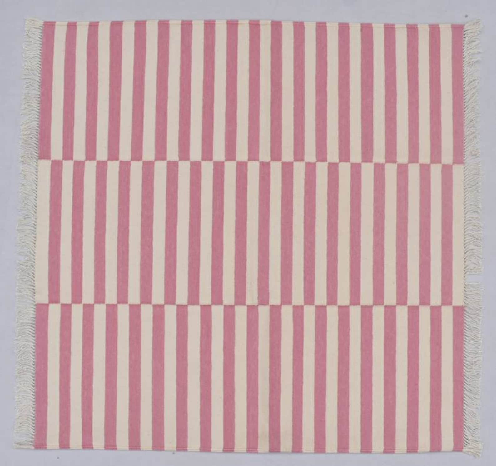 Cuadrado rosa alfombra algodón mano tejida rosa claro con | Etsy