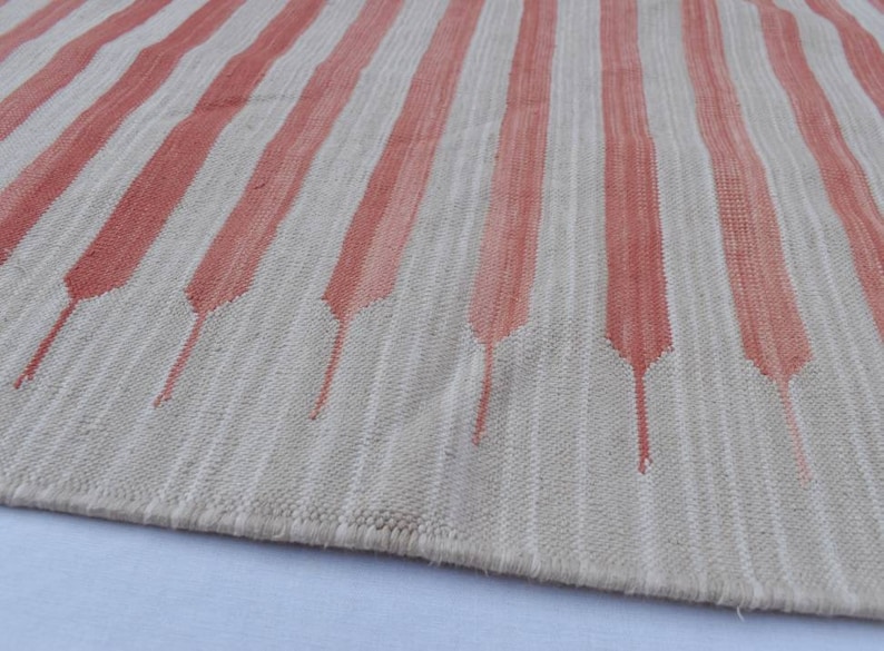 Rustic Beige and Red Cotton Handmade Modern Stripes Rug Flat - Etsy