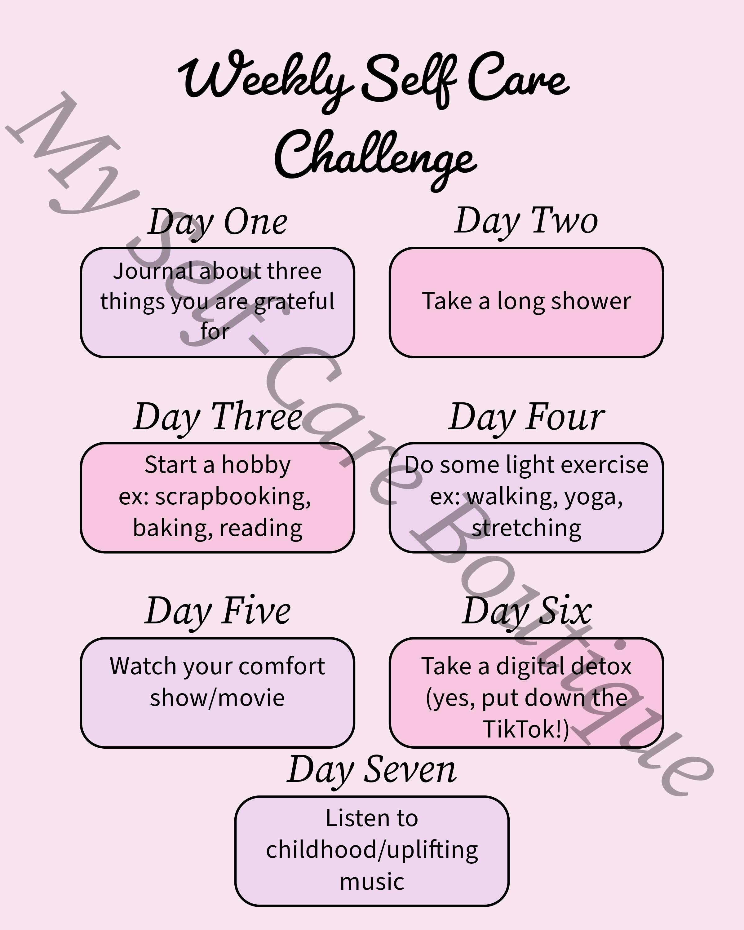 Weekly Self-care Challenge for Wellness, Downloadable/printable - Etsy