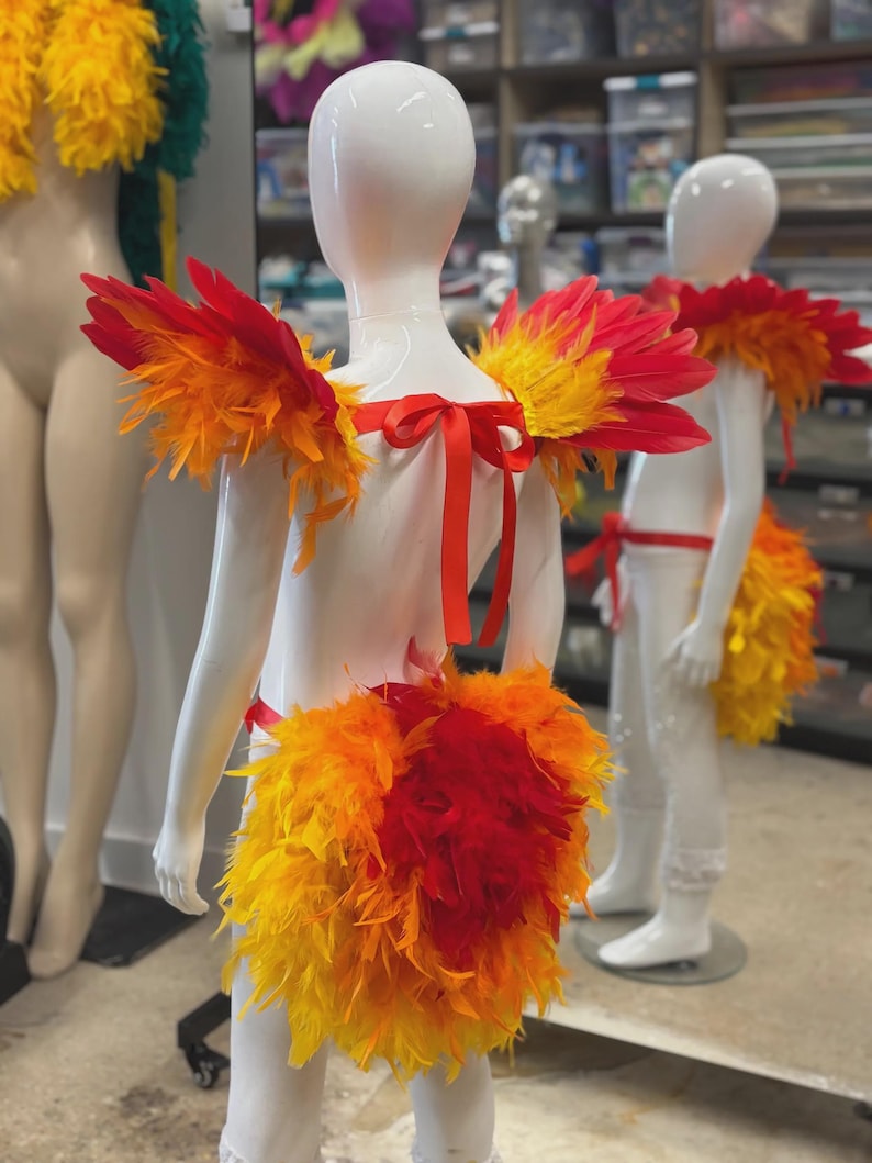 Child's Phoenix Costume: Feather Epaulet & Tail - Red, Orange, Yellow ...