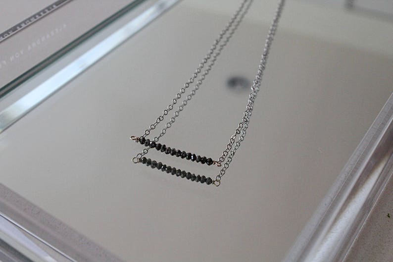 Dainty Minimal Modern Simple Gray Diamond Bar 14k White Gold Necklace ...