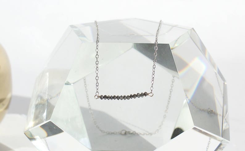 Dainty Minimal Modern Simple Gray Diamond Bar 14k White Gold Necklace ...