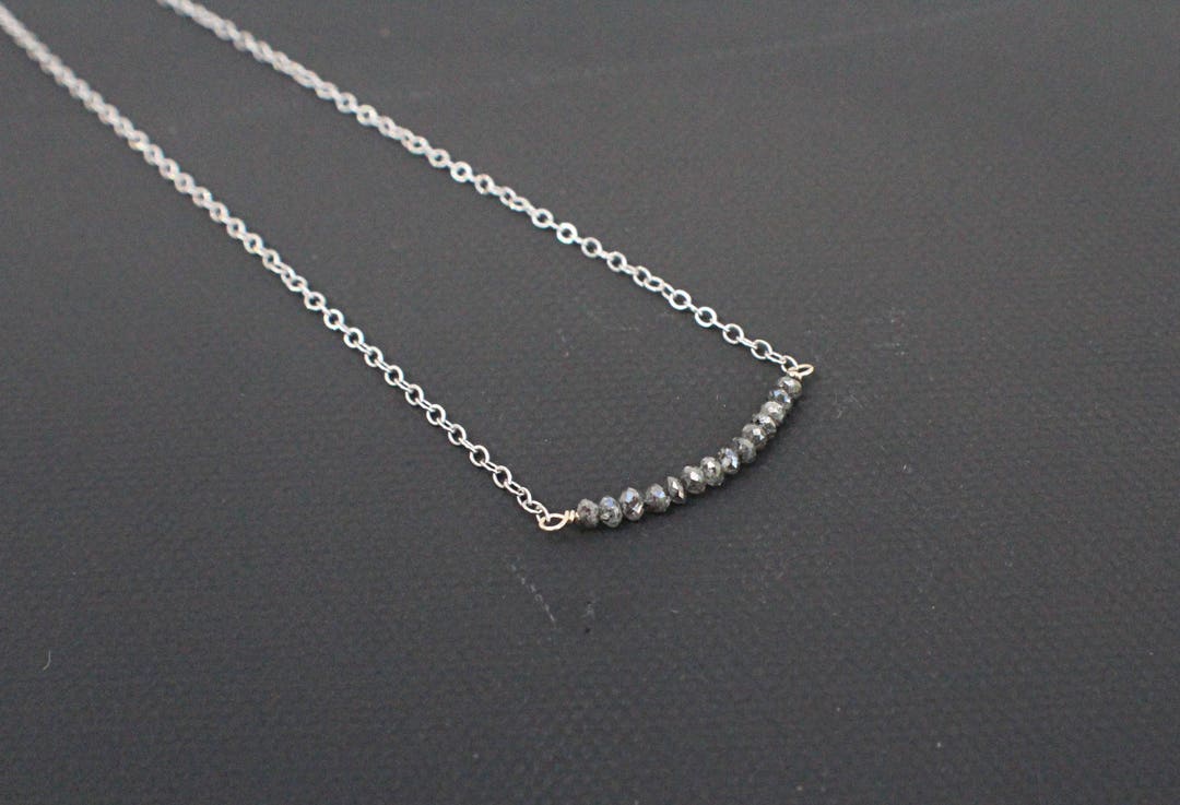 Dainty Minimal Modern Simple Gray Diamond Bar 14k White Gold Necklace ...