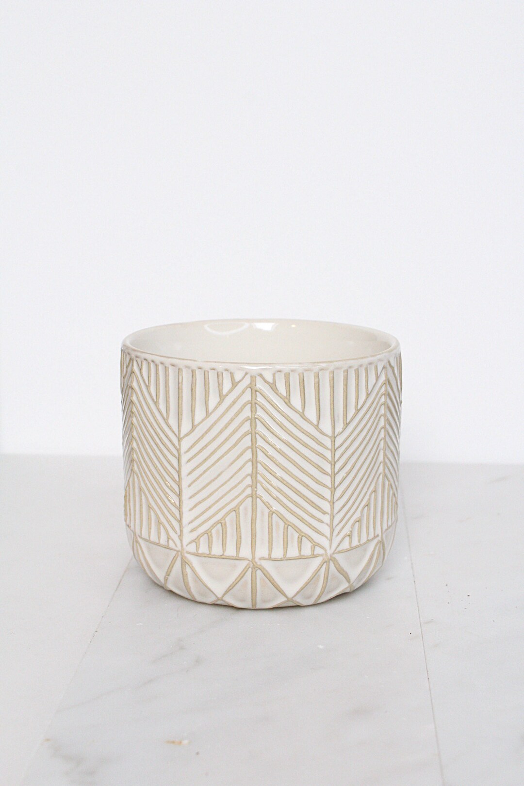 Boho Chevron Pattern Pottery Neutral Ivory Modern Pot Minimal Planter ...