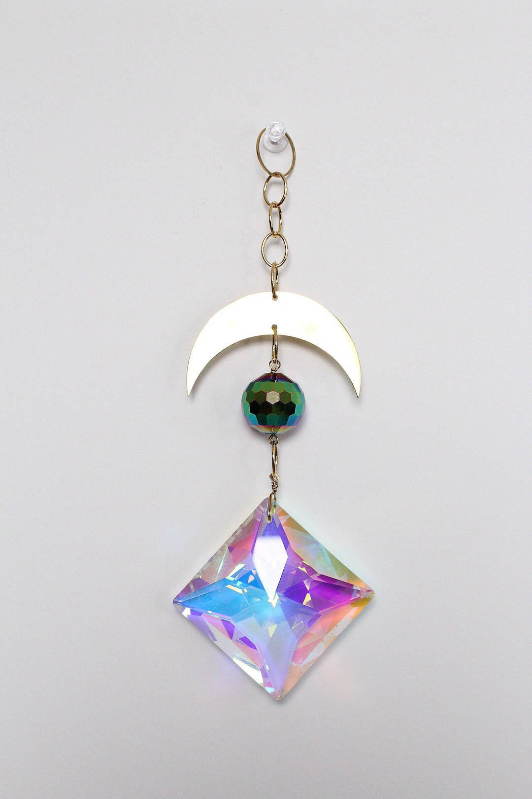 Iridescent Sun Catcher Decor With Crystal Brass Moon for Home Accents ...