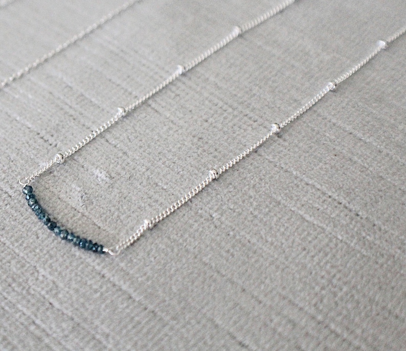 RARE Minimal Raw Blue Diamond Bar Sterling Silver Necklace | Natural ...