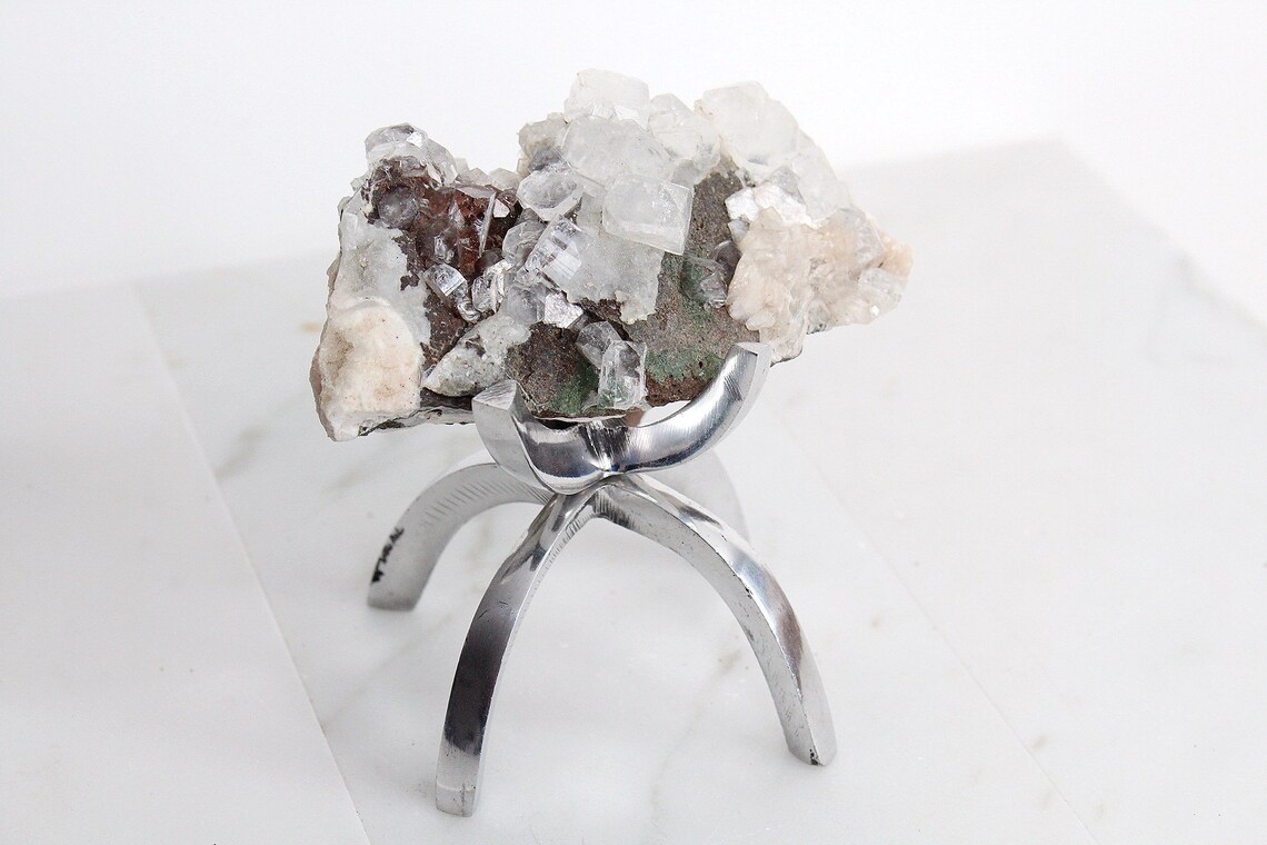 Raw Natural Crystal Stand White Apophyllite Stilbite Quartz Brass ...