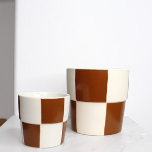 Checkerboard Pot Brown Retro Planter for Indoor Plants and Home Decor ...